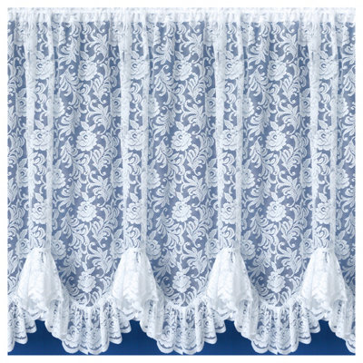 Kew Traditional Floral White Net Curtain Flounce (Width - 200cm x Drop ...