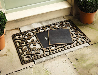 Key Hider Door Mat - Iron Effect Heavy Rubber Doormat with Hidden ...