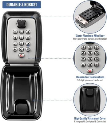 Key Lock Box for Outside, 12-Digit Combination Lock Box Waterproof Key ...