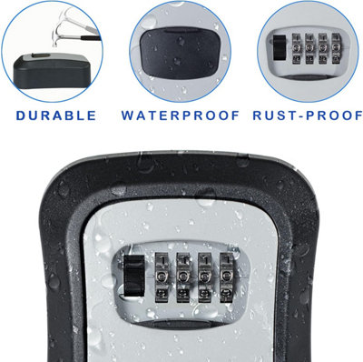 Key Safe Box 4 Digit Combination Code Wall-Mounted Heavy Duty High ...