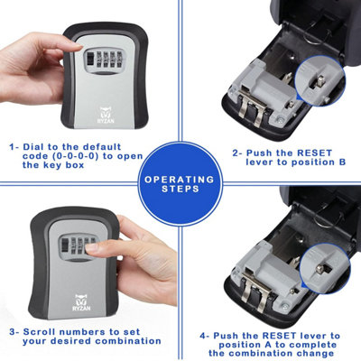 Key Safe Box 4 Digit Combination Code Wall-Mounted Heavy Duty High ...