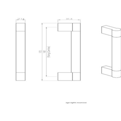 Keyhole Bar Pull Handle 172 x 14mm 160mm Fixing Centres Satin Nickel ...