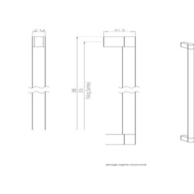 Keyhole Bar Pull Handle 588 x 14mm 576mm Fixing Centres Satin Nickel ...