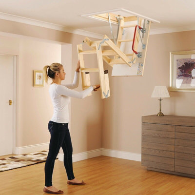 KEYLITE KYL05 LOFT LADDER 600 X 1200MM TIMBER HEAVY DUTY 3 SECTION ...
