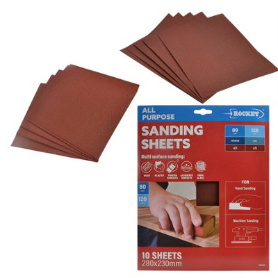 Keypak 10 Pack 280mm x 230mm Medium Hand Sanding Sheets - 80/120 Grit ...
