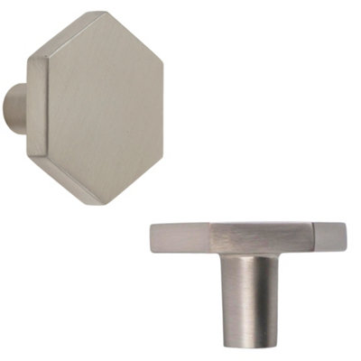 Keypak 10 Pack Hexagonal Knobs 35mm Satin Nickel - Modern Cabinet ...