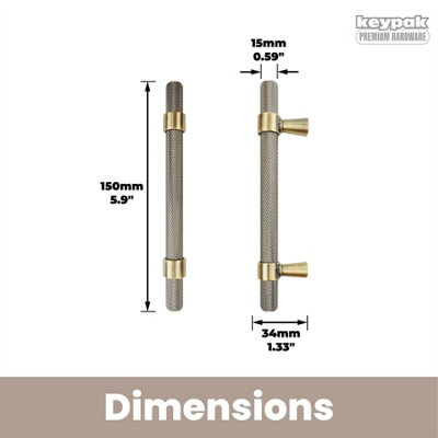 Keypak 10 Pack Knurled T Bar Pull Handles 96mm Hole Centre Antique ...