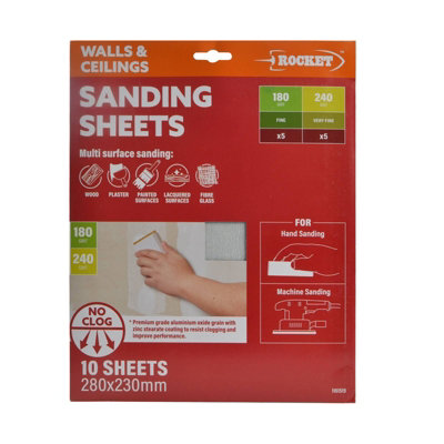 Keypak 10 Pack Wall & Ceiling Sanding Sheets 280mm x 230mm - 180/240 ...