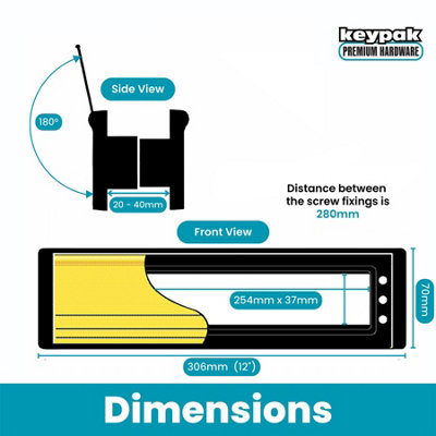 Keypak 12 inch (30.6cm) Door Letterbox - Fits 20-40mm Doors, Anti-Snap Flap, Adjustable Letter ...