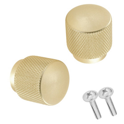 Keypak 30mm Knurled Round Cabinet Knobs Brushed Brass, Set of 2 ...