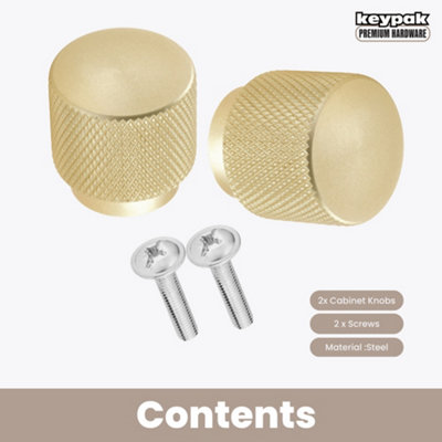 KEYPAK 30MM KNURLED ROUND CABINET KNOBS BRUSHED BRASS, SET OF 2 ...