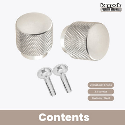 Keypak 30mm Knurled Round Cabinet Knobs Satin Nickel, Set of 2 ...