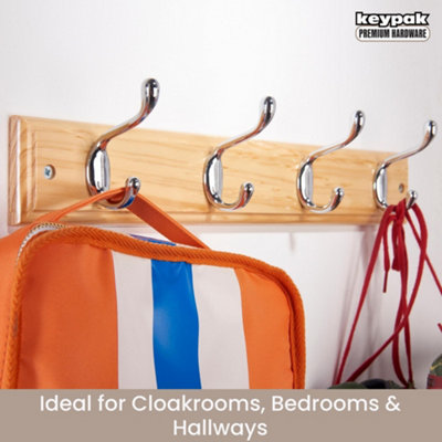 keypak 4-Hook Wall-Mounted Coat Rack, 45cm - Pine Wood Effect Board ...