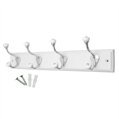 keypak 4-Hook Wall-Mounted Coat Rack, 45cm - White Board, Ceramic Tip ...