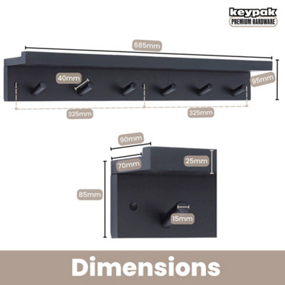 Keypak 6 Coat Hook with Shelf, 68cm Wall Mounted Wooden Coat Rack ...