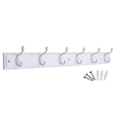 keypak 6-Hook Wall-Mounted Coat Rack, 68cm - White Wooden Board, White ...