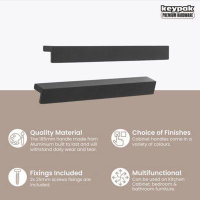 Keypak L-Shaped Cabinet Pull Bar Handles 185mm, Matt Black, DIY Drawer ...
