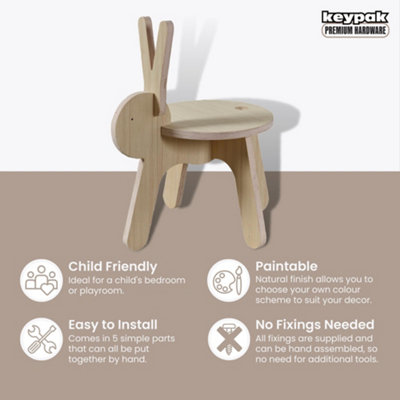 Keypak Rabbit Shaped Kids Chair, Cute Wooden Stool For Toddlers ...