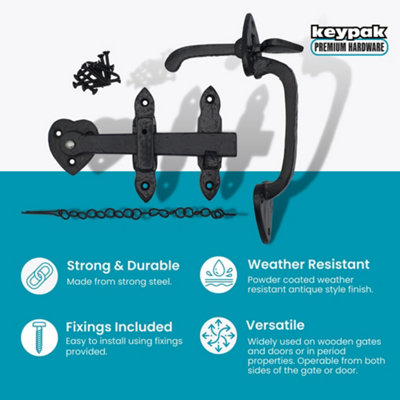 keypak Suffolk Gate Latch (Thumb Lever) with Locking Pin Double Sided ...