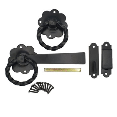 Keypak Twisted Ring Gate Latch, Heavy-Duty Black Powder Coated Wooden ...