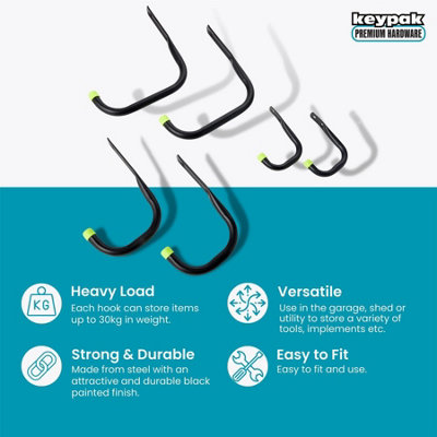 Keypak Universal Heavy Duty Garage Storage Hooks Set, 30kg Load ...