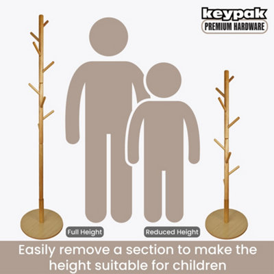 Keypak Wooden Coat Stand with Round Base, 170cm Freestanding Clothes ...