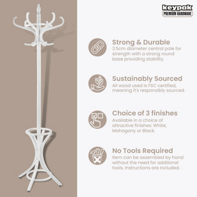 Keypak Wooden Hat & Coat Stand with Umbrella Holder 185cm, 12 Hooks ...