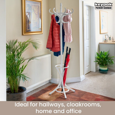 Keypak Wooden Hat & Coat Stand with Umbrella Holder 185cm, 12 Hooks ...