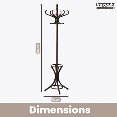 Keypak Wooden Hat & Coat Stand with Umbrella Holder 185cm, 12 Hooks ...