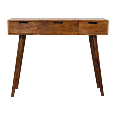 Khiao Chestnut Foldable Mirror Dressing Table in Solid Mango Wood
