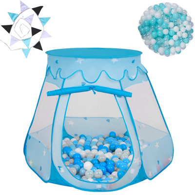 Kid's Blue Pop Up Ball Pit Tent Includes 200 Balls, LEDs, Bunting