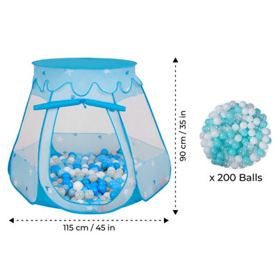 Kid's Blue Pop Up Ball Pit Tent Includes 200 Balls, LEDs, Bunting