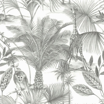 Kidatu Jungle Wallpaper Grey GranDeco JF3501 | DIY at B&Q