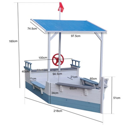 Kiddo Skipper Wooden Ship Sandpit Outdoor Sandbox Playset for Kids