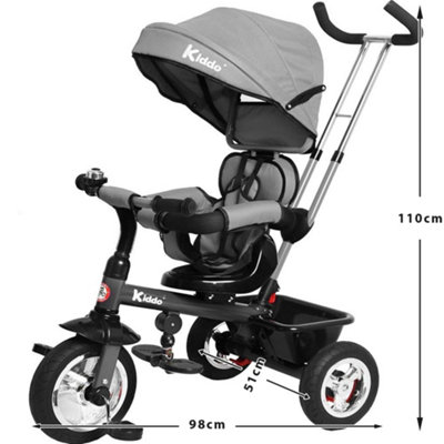Kiddo Trike 4-in-1 Smart Design Metal Frame Tricycle - Grey