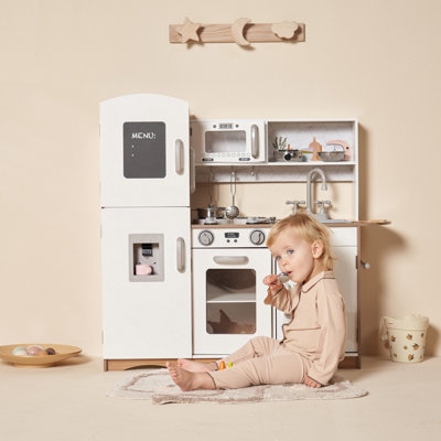 KIDOZ Play Kitchen with Sound and Light Wooden Kitchen Playset - White