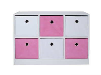 Kids 6 Cube Storage Unit with White & Pink Inserts | DIY at B&Q