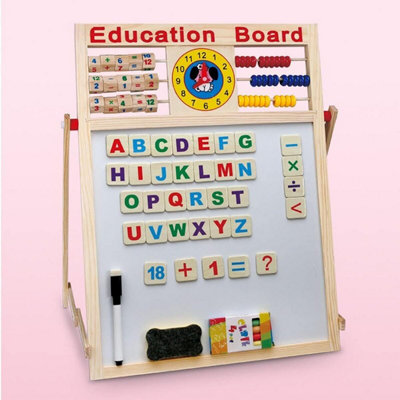 Kids 6 in 1 Wooden Easel Magnetic Blackboard & Whiteboard with Abacus ...