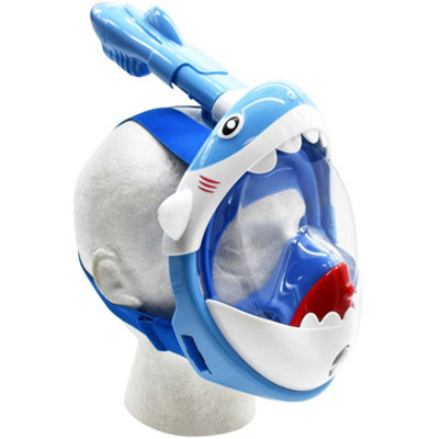 Kids ANTI-FOG Full Face Swimming Mask - BLUE Shark - Adjustable Pool ...