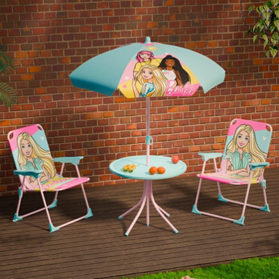 Kids Barbie Outdoor Bistro Patio Set: Table, 2x Chairs, Parasol ...