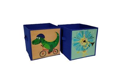 Kids Blue Toy Storage Cube Boxes 2 Fabric Storage Unit Boxes 26cm ...