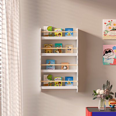 Kids Bookcase Children Wall Mounted Bookshelf 4-Tier Shelf Stand Book ...