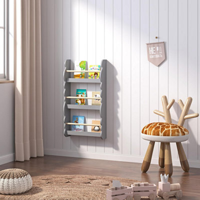 Kids Bookcase Wall Shelf 3 Tier Wooden Bookshelf Storage Display Rack ...