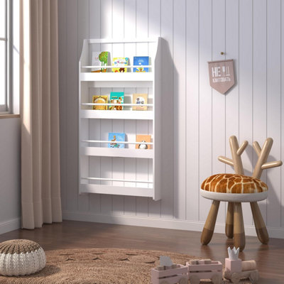 Kids Bookcase Wall Shelf 4 Tier Wooden Bookshelf Storage Display Rack ...