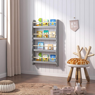 Kids Bookcase Wall Shelf 4 Tier Wooden Bookshelf Storage Display Rack ...