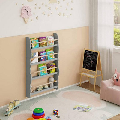 Kids Bookcase Wall Shelf 4 Tier Wooden Bookshelf Storage Display Rack ...