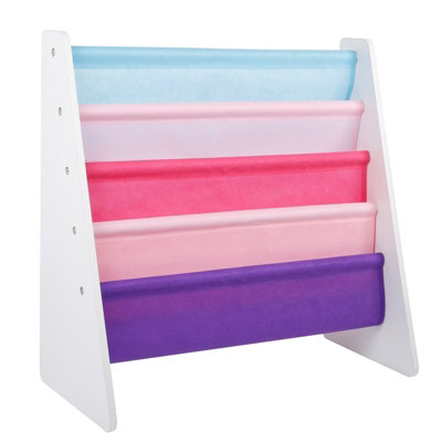 Kids Bookshelf Book Storage 4 Tier Kids Sling Storage Bookcase Fabric ...