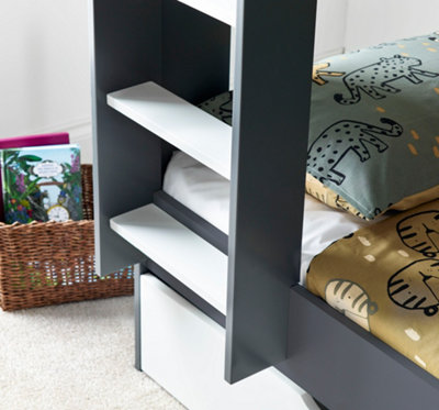 Kids Childs Single Grey & White Wood Bunk Bed,Wooden Shelf Storage Bed ...