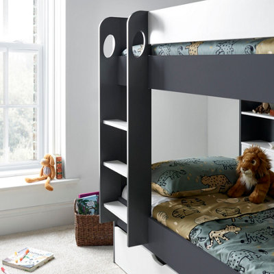 Kids Childs Single Grey & White Wood Bunk Bed,Wooden Shelf Storage Bed ...