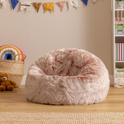 Kids Classic Faux Fur Bean Bag Chair Light Pink Bean Bags for Children